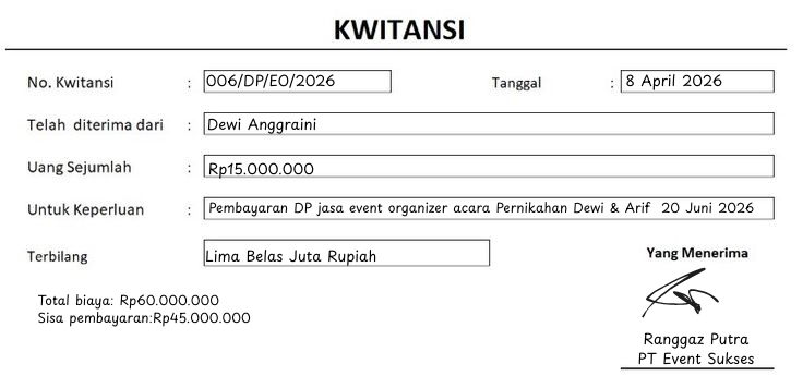 7 Contoh Kwitansi Untuk Pembayaran DP Berbagai Jenis Transaksi