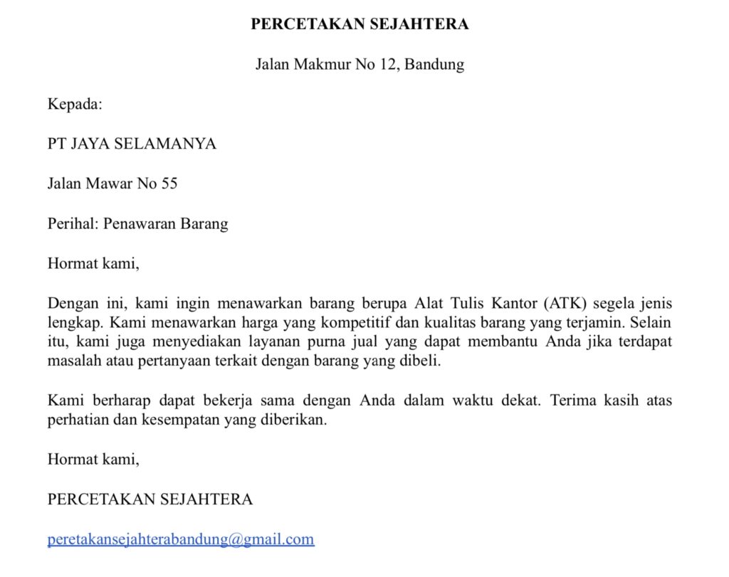 23 Contoh Surat Penawaran Produk Yang Benar Serta Templatenya