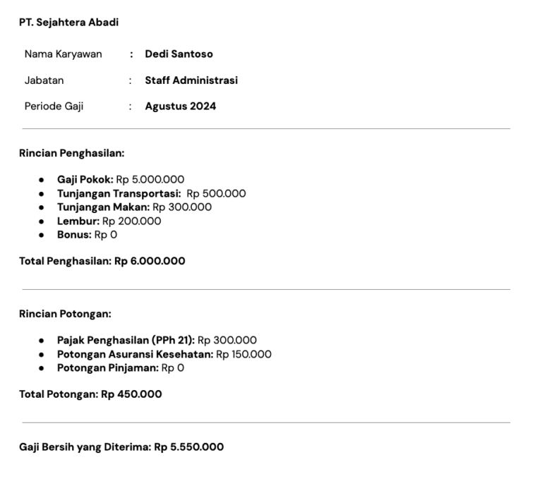 20 Contoh Slip Gaji Karyawan Beserta Fungsi, Format Dan Templatenya