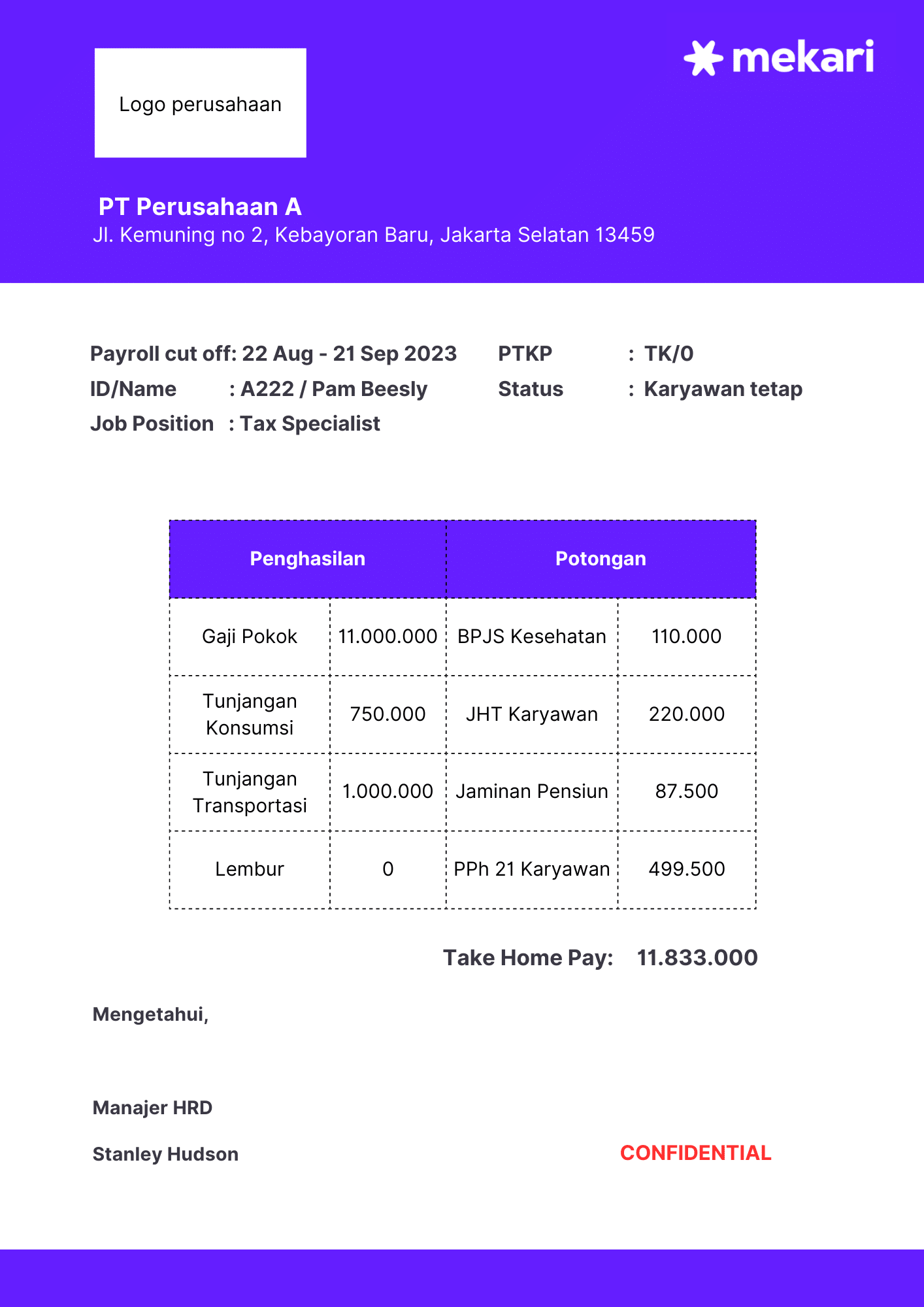 20 Contoh Slip Gaji Karyawan Beserta Fungsi, Format Dan Templatenya