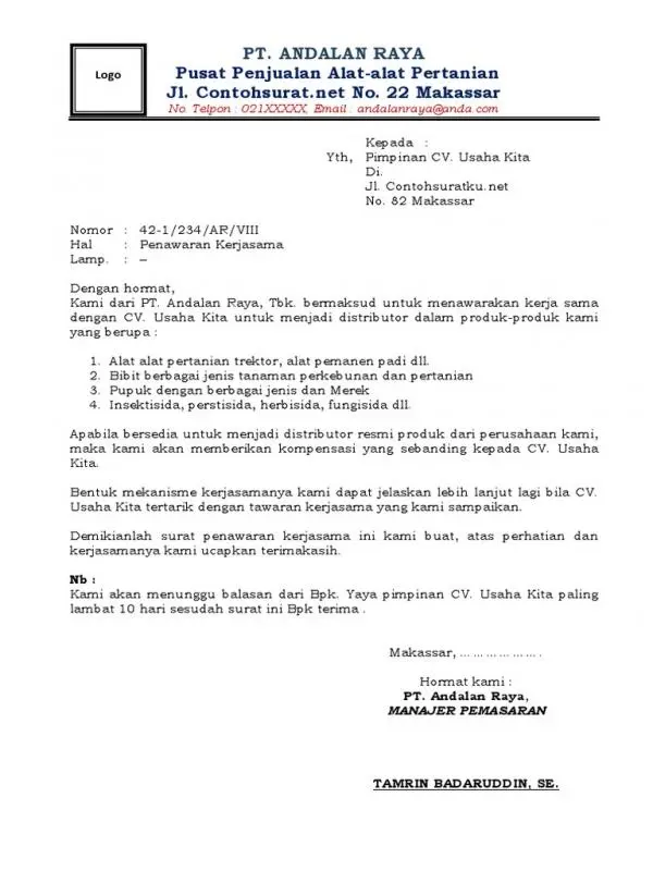 23 Contoh Surat Penawaran Produk Yang Benar Serta Templatenya