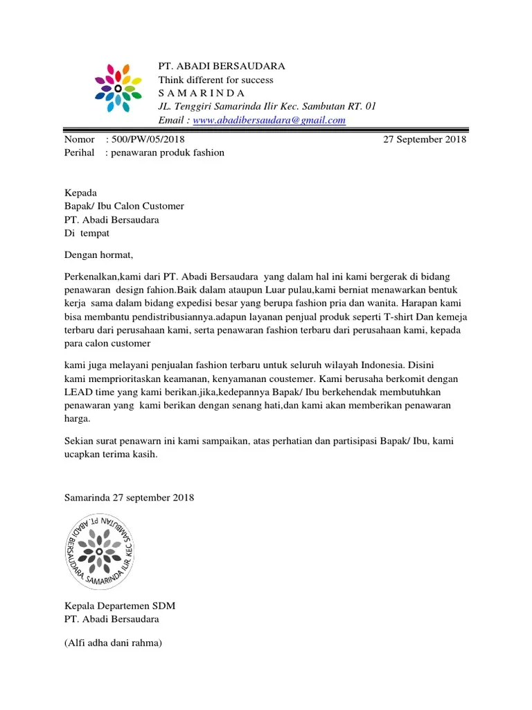 23 Contoh Surat Penawaran Produk Yang Benar Serta Templatenya